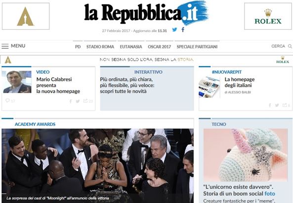 La nuova home page di Repubblica.it è online